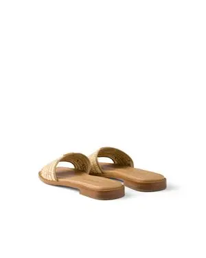 Prada Leather Slides With Crochet Detail - Neutral