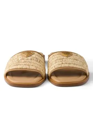 Prada Leather Slides With Crochet Detail - Neutral
