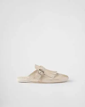 Prada Shuffle Fringed Leather Mules - Chalk White
