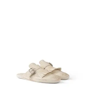 Prada Shuffle Fringed Leather Mules - Neutral