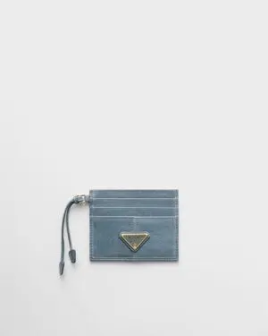 Prada Leather Card Holder - Aviator Blue