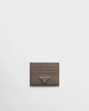 Prada Leather Card Holder - Bamboo Gray