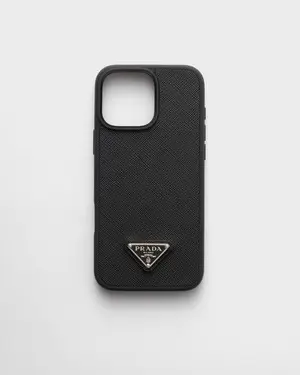 Prada Saffiano Leather Case For Iphone 16 Pro Max - Black