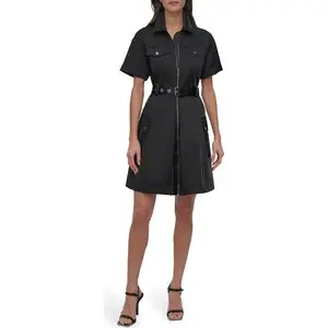 Dkny Front Zip Shirt Dress - Black