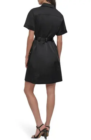 Dkny Front Zip Shirt Dress - Black