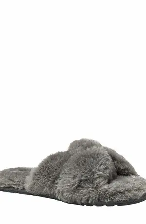 LANDS' END Fluffy Slide House Slippers - Dark Gray