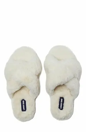 LANDS' END Fluffy Slide Slippers - Natural