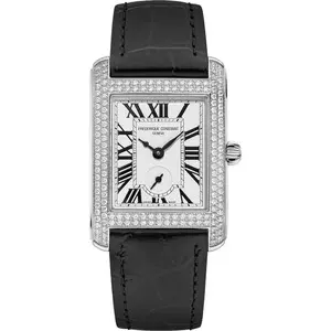 FREDERIQUE CONSTANT Classic Carrèe Diamond Leather Strap Watch - Black