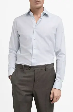 Mango Stripe Cotton Button-up Shirt - Blue
