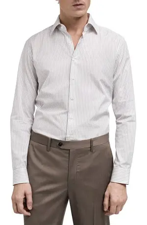 Mango Stripe Cotton Button-up Shirt Grey