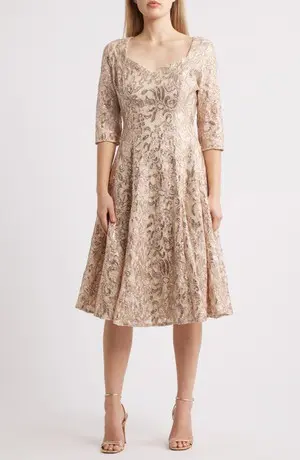 TAHARI ASL Bead & Sequin A-line Dress