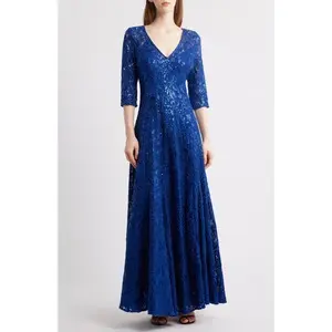 TAHARI ASL Beaded Sequin Gown