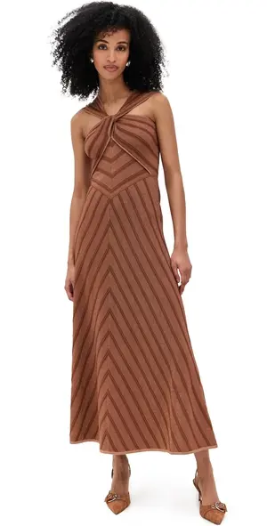 Zimmermann Illuminate Halter Dress In Metallic Bronze Stripe - 60% Off |  Editorialist