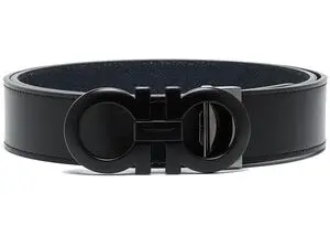 FERRAGAMO Reversible Gancini Belt Black/navy Blue