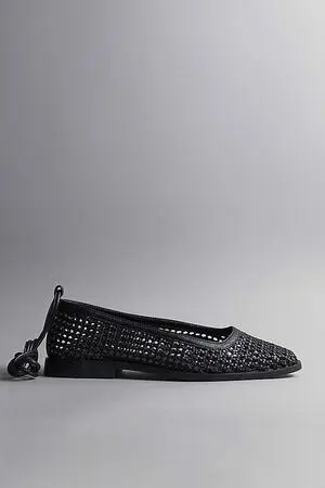 Kaanas Nana Ankle-strap Woven Ballet Flats - Black