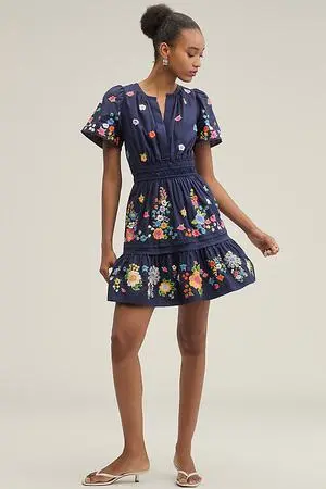 The Somerset Collection By Anthropologie The Somerset Collection Embroidered  Mini Dress In Navy - 35% Off | Editorialist