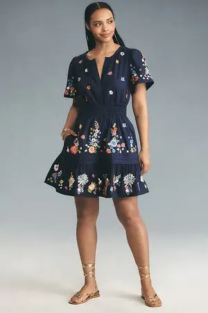 embroidered navy dress Sleeveless Metallic Embroidered Prom Dress with Slit Navy / Small
