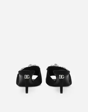 Dolce & Gabbana Satin Mules With Gemstone Embellishment - Black
