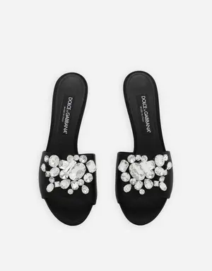 Dolce & Gabbana Satin Mules With Gemstone Embellishment - Black