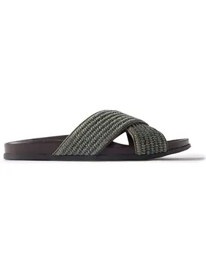 Manolo Blahnik Chiltern Raffia Slides - Green