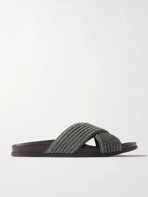 Manolo Blahnik Chiltern Raffia Slides - Green