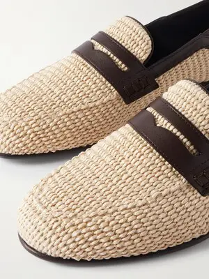 Manolo Blahnik Padstow Collapsible-heel Raffia Loafers - Neutrals
