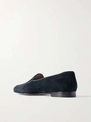 Manolo Blahnik Modena Leather-trimmed Suede Loafers - Navy