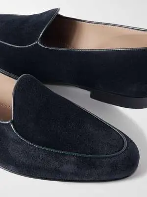 Manolo Blahnik Modena Leather-trimmed Suede Loafers - Navy