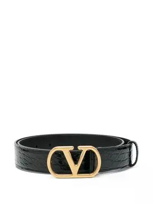 Valentino Garavani Vlogo Croc Effect Belt - Black