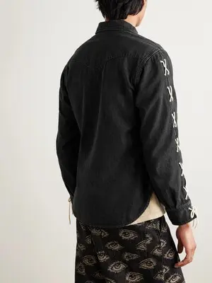 Kapital Slim-fit Leather-trimmed Lace-up Denim Shirt