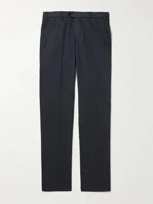 Canali Garment-dyed Stretch-lyocell And Cotton-blend Trousers - Blue
