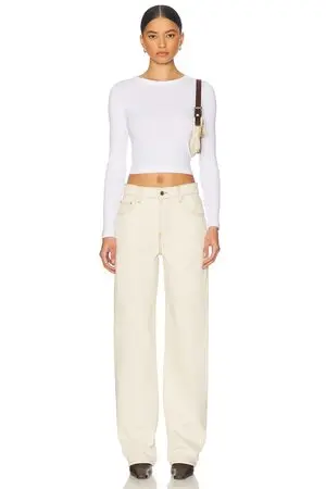 Enza Costa Supima Baby Rib Long Sleeve Cropped Top - White