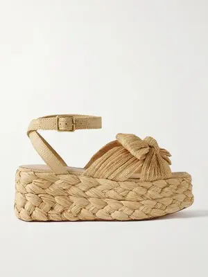 LOEFFLER RANDALL Gaby Raffia Platform Sandals - Neutrals