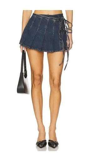 Abrand Denim Pleated Wrap Mini Skirt
