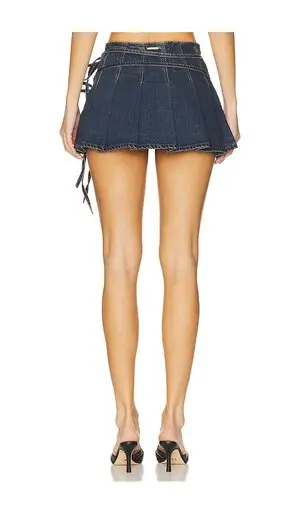 Abrand Denim Pleated Wrap Mini Skirt