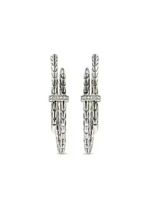 John Hardy Sterling Diamond Hoop Earrings - Silver