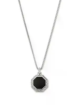 John Hardy Sterling Onyx Tag Necklace - Silver