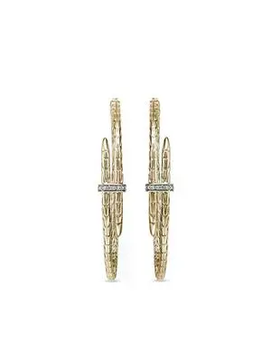 John Hardy 14kt Spear Diamond Hoop Earrings - Gold