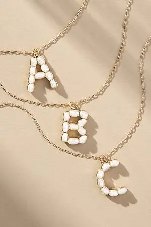 ANTHROPOLOGIE Pearl Monogram Chain Necklace