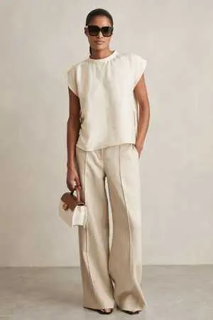 REISS Soleya Linen-blend T-shirt - Cream