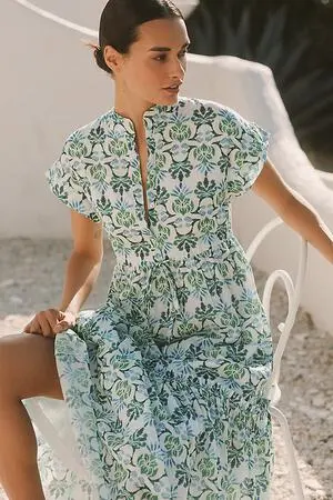 RO'S GARDEN Ro's Garden Mumi Cap-Sleeve Midi Dress Green Pattern