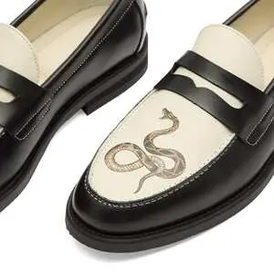 DUKE + DEXTER Wilde Snake Penny Loafer - Black/white