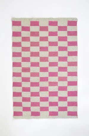 ARCHIVE NEW YORK Zapotec Checkered Handwoven Flatweave Wool Rug - Pink