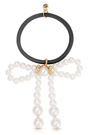 Ettika Aurora Faux Pearl Bow Hair Tie - Black
