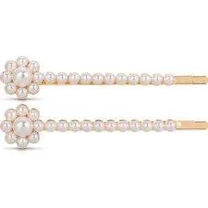 Ettika Faux Pearl Flower Hair Pins - Gold