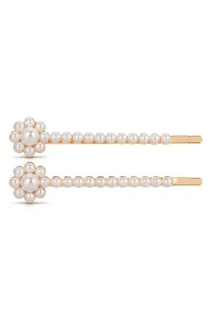 Ettika Faux Pearl Flower Hair Pins - Gold