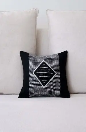 Voz Diamante Square Textile Small Pillow In Black - Black/ivory