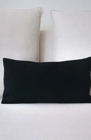 Voz Solid Lumbar Pillow In Black Pima Cotton - Black Alpaca