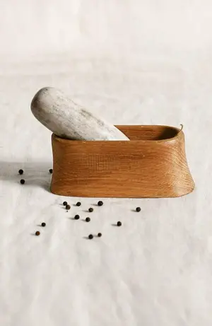 THE COLLECTIVE Oak Mortar And Marble Pestle - Natural