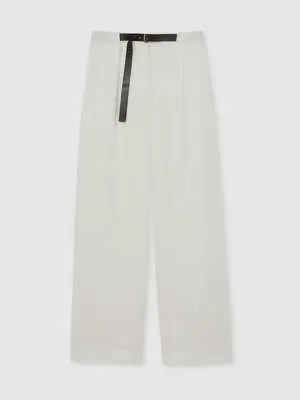 REISS Analise Linen Belted Wide-leg Trousers